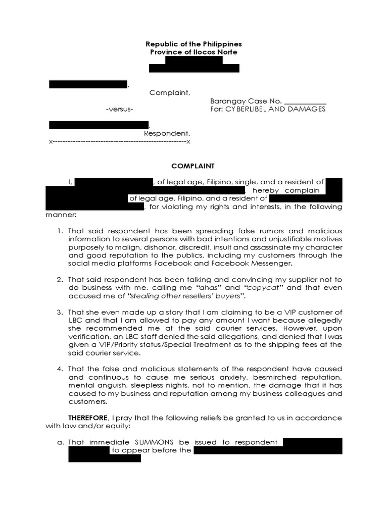 Barangay Complaint - Cyberlibel PDF | PDF | Government Information | Social Institutions