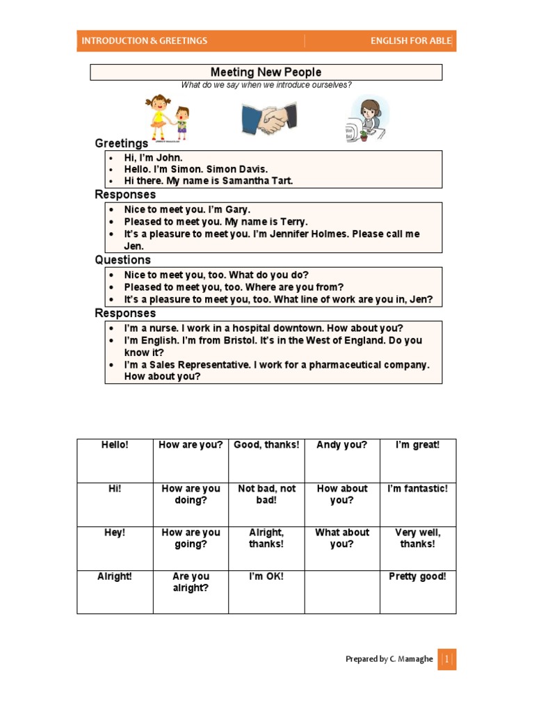 Meeting New People: Introduction & Greetings English For Able | PDF