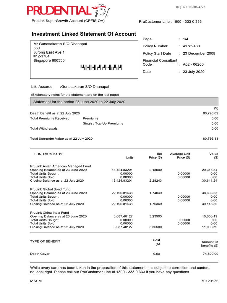 Investment Linked Statement of Account: Reg. No 199002477Z | PDF | Life ...