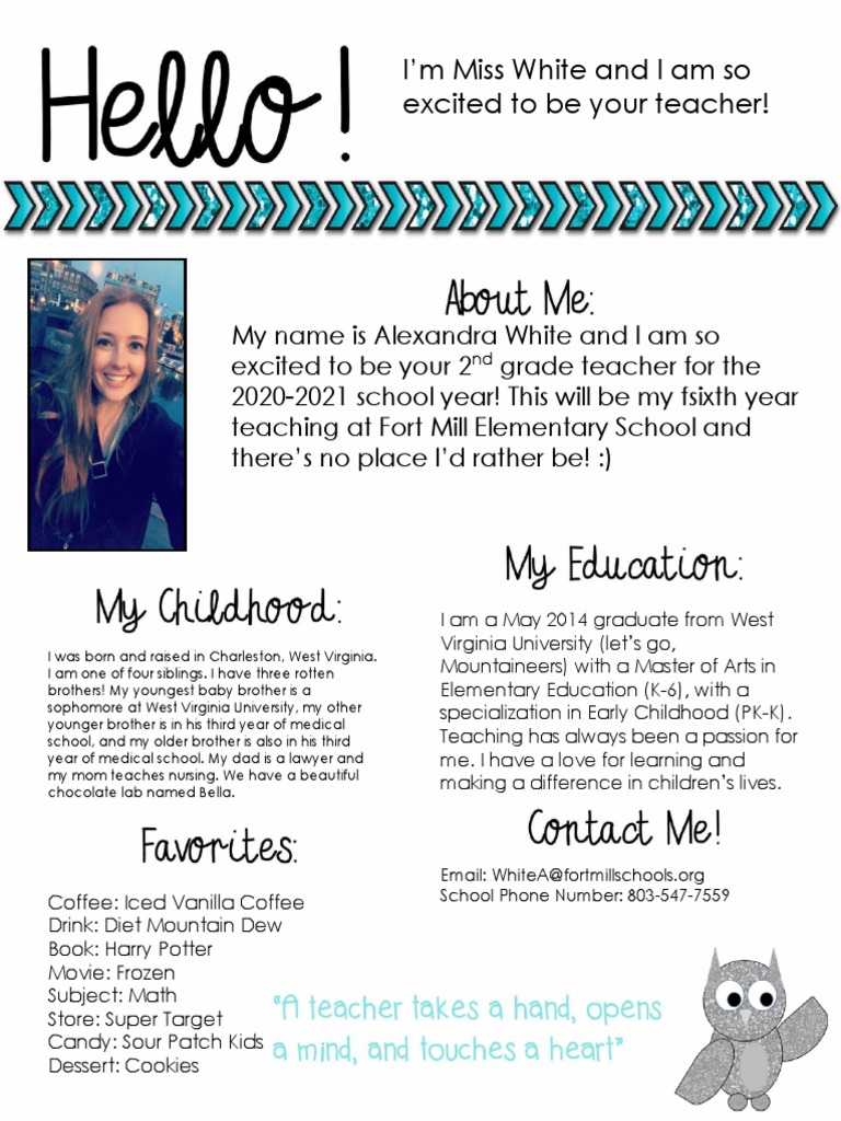Meet Your 2nd Grade Teacher, Miss White | PDF