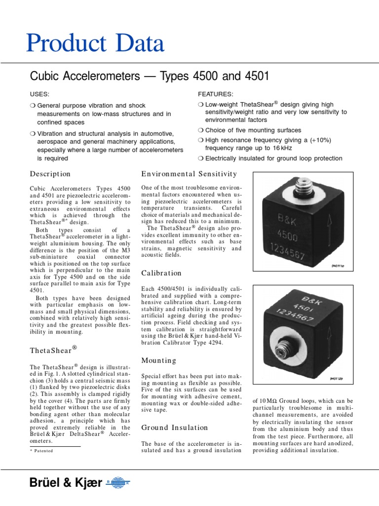 Product Data: Cubic Accelerometers - Types 4500 and 4501 | PDF ...