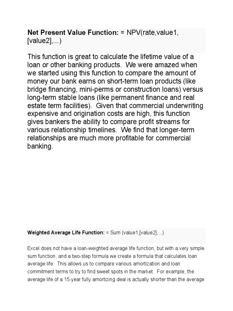 Net Present Value Function | PDF