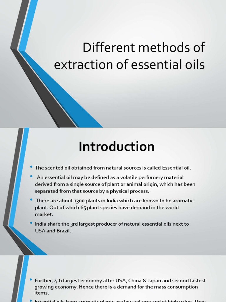 Essential Oil Extraction Methods | PDF | Distillation | Steam