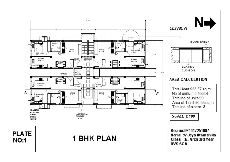 Compact 1 BHK floor plan layout | PDF | Architectural Elements