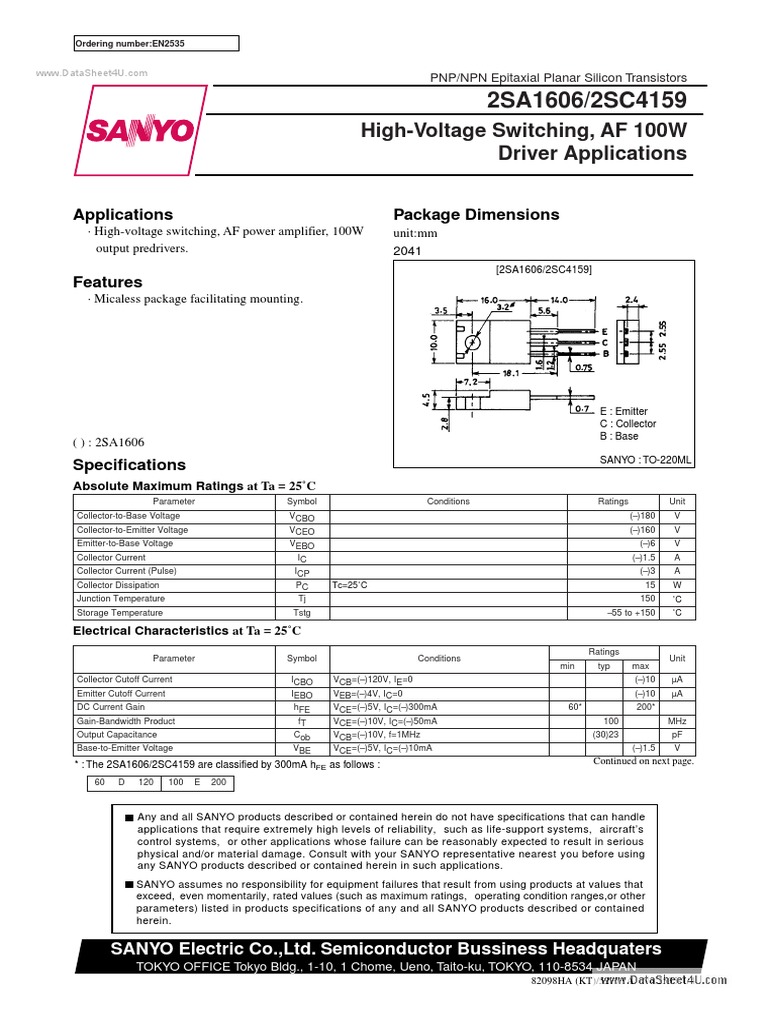 C4159 - Transistor Sin Damper | PDF | Bipolar Junction Transistor ...