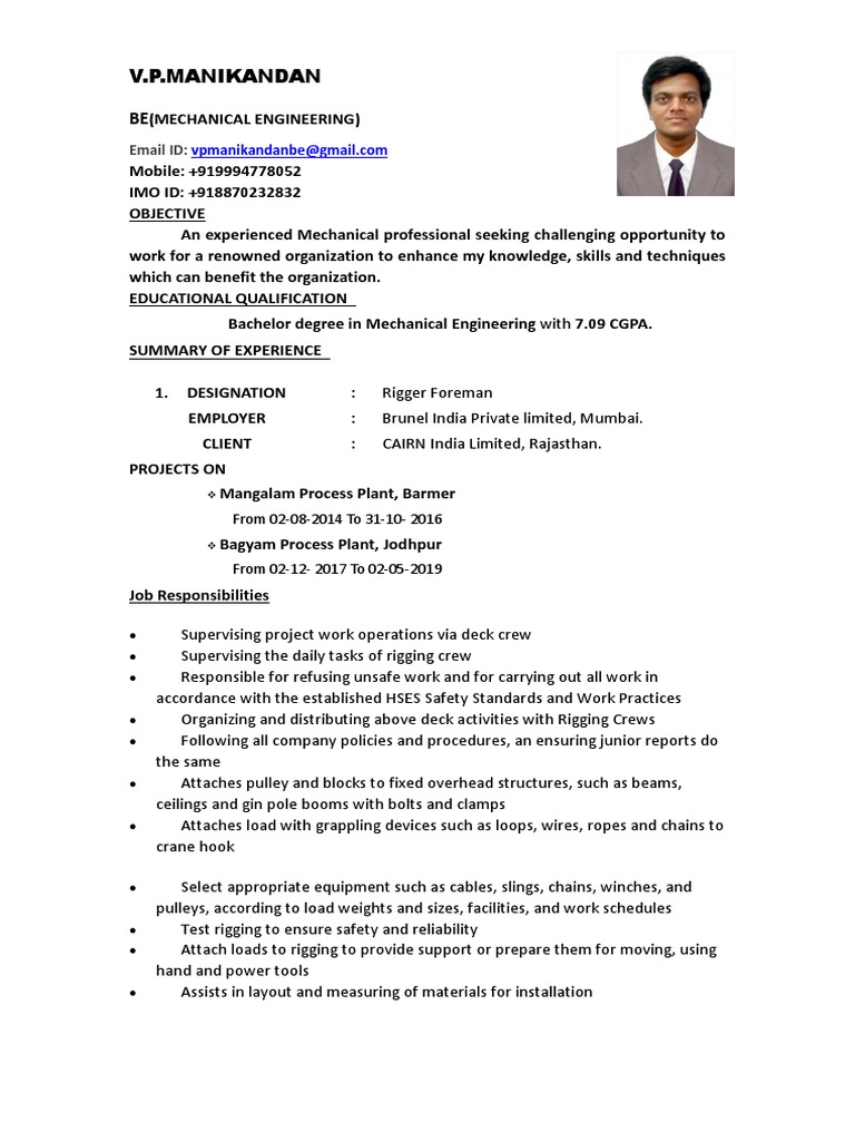 Mani Rigger Foreman | PDF | Employment | Business