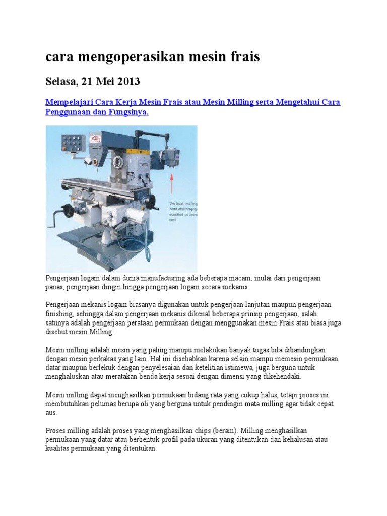 Cara Mengoperasikan Mesin Frais | PDF