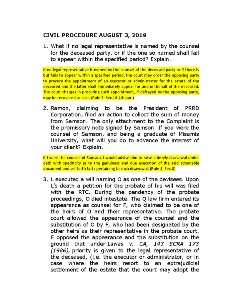 CIVIL-PROCEDURE-question and Answer-2 | PDF | Pleading | Lawsuit