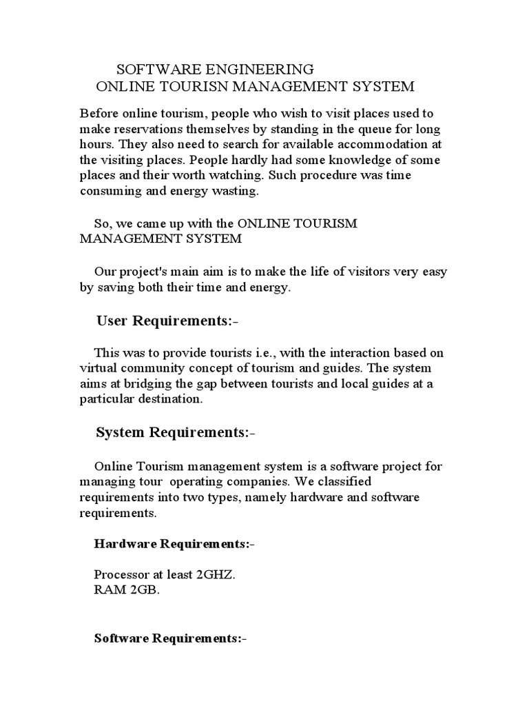 Online Tourism Management System | PDF | Use Case | Class (Computer ...