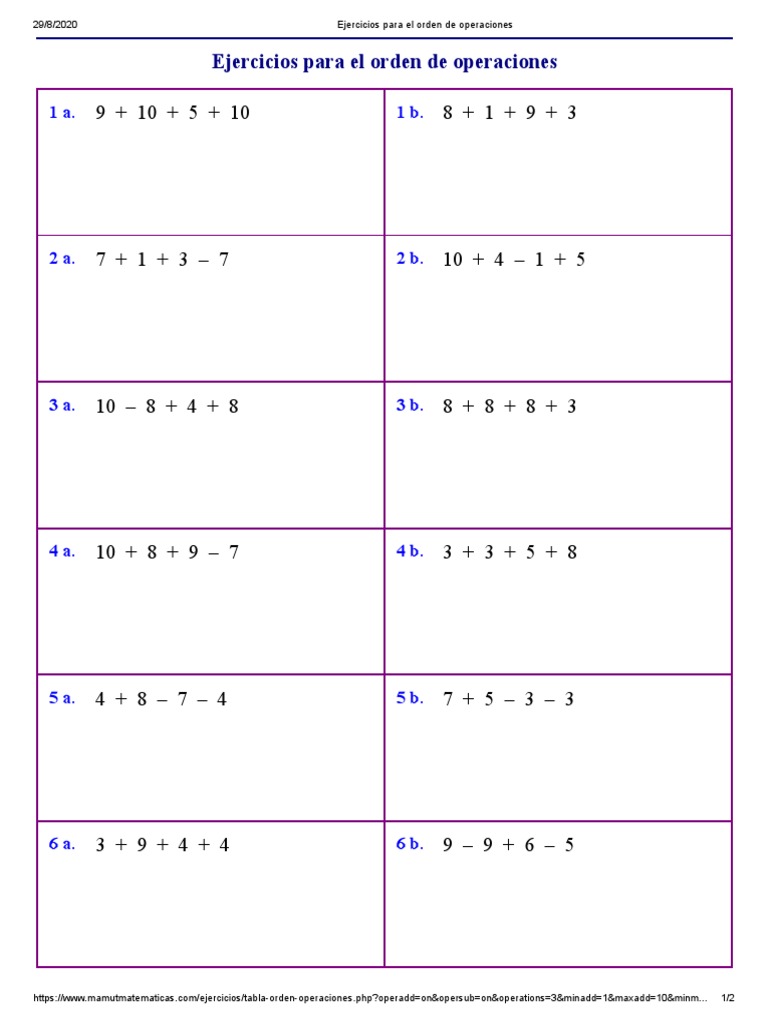 Ejercicios para El Orden de Operaciones 2 | PDF | Informática