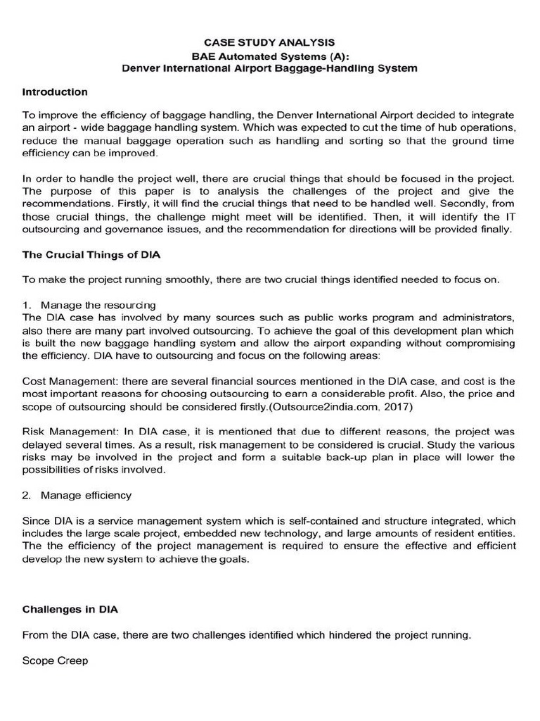 CASE STUDY ANALYSIS BAE Automated Systems (A) Denver International ...