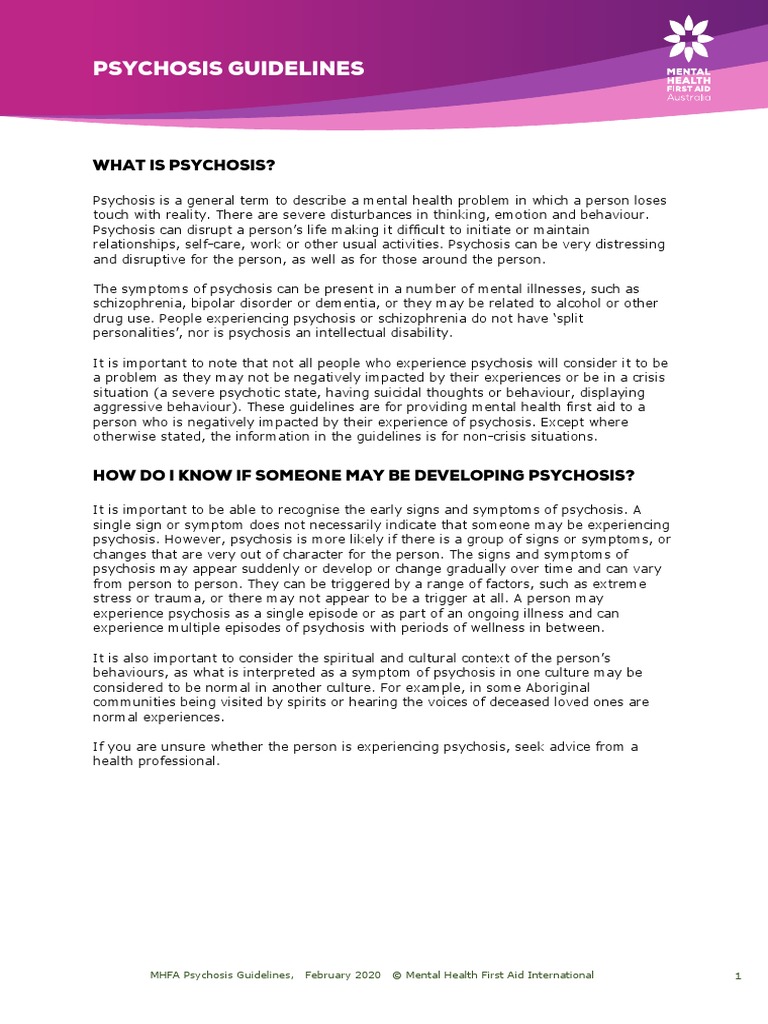 MHFA Psychosis Guidelines A4 2012 PDF | PDF | Psychosis | Mental Disorder