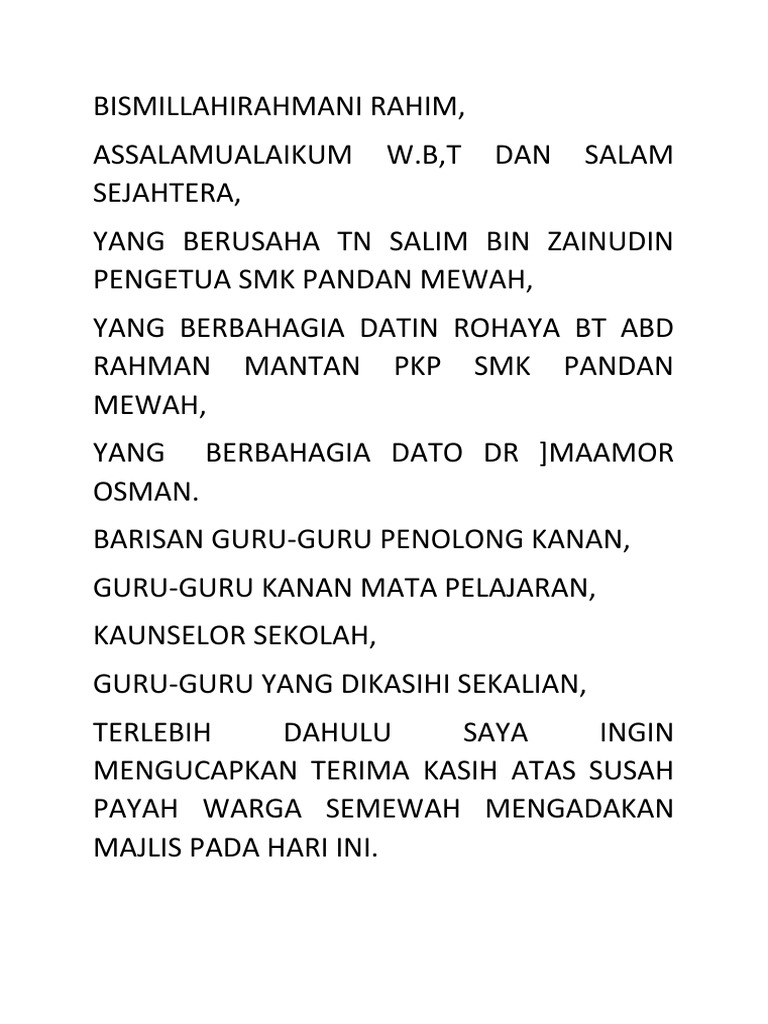 Ucapan Perpisahan GPK Hem | PDF