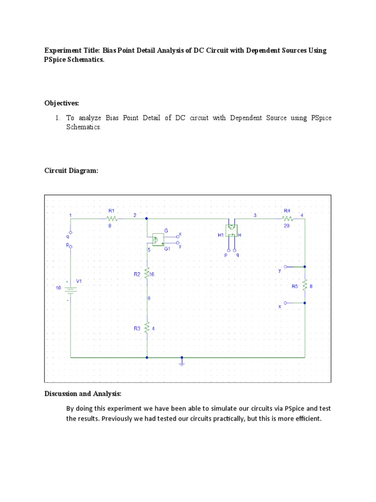 Experiment Title: Bias Point Detail Analysis of DC Circuit With Dependent Sources Using Pspice ...