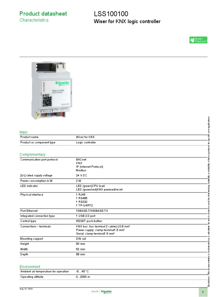 Product Datasheet: Wiser For KNX Logic Controller | PDF