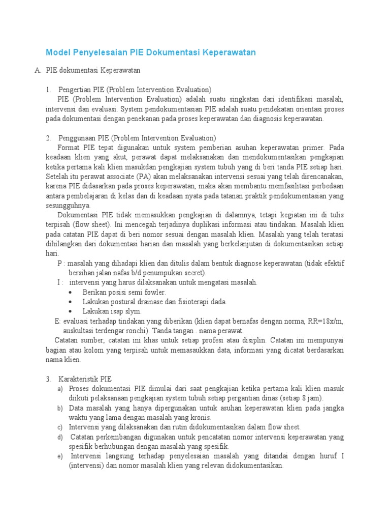 Model Penyelesaian PIE Dokumentasi Keperawatan | PDF