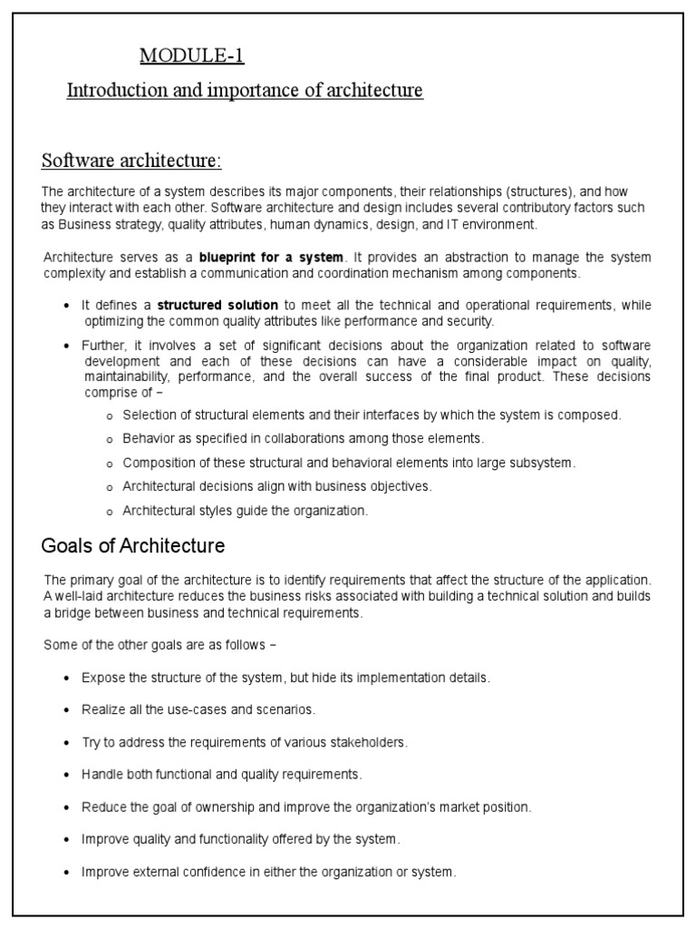 Module-1 Introduction and Importance of Architecture | PDF | System ...