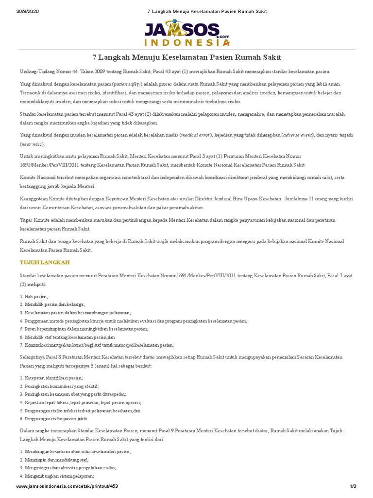 7 Langkah Menuju Keselamatan Pasien Rumah Sakit | PDF | Sains & Matematika