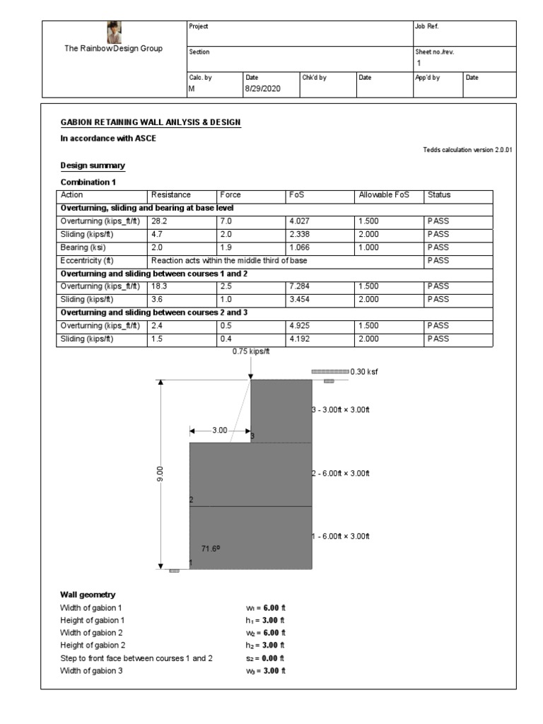 Gabion Retaining Wall Anlysis & Design in Accordance With ASCE | PDF ...