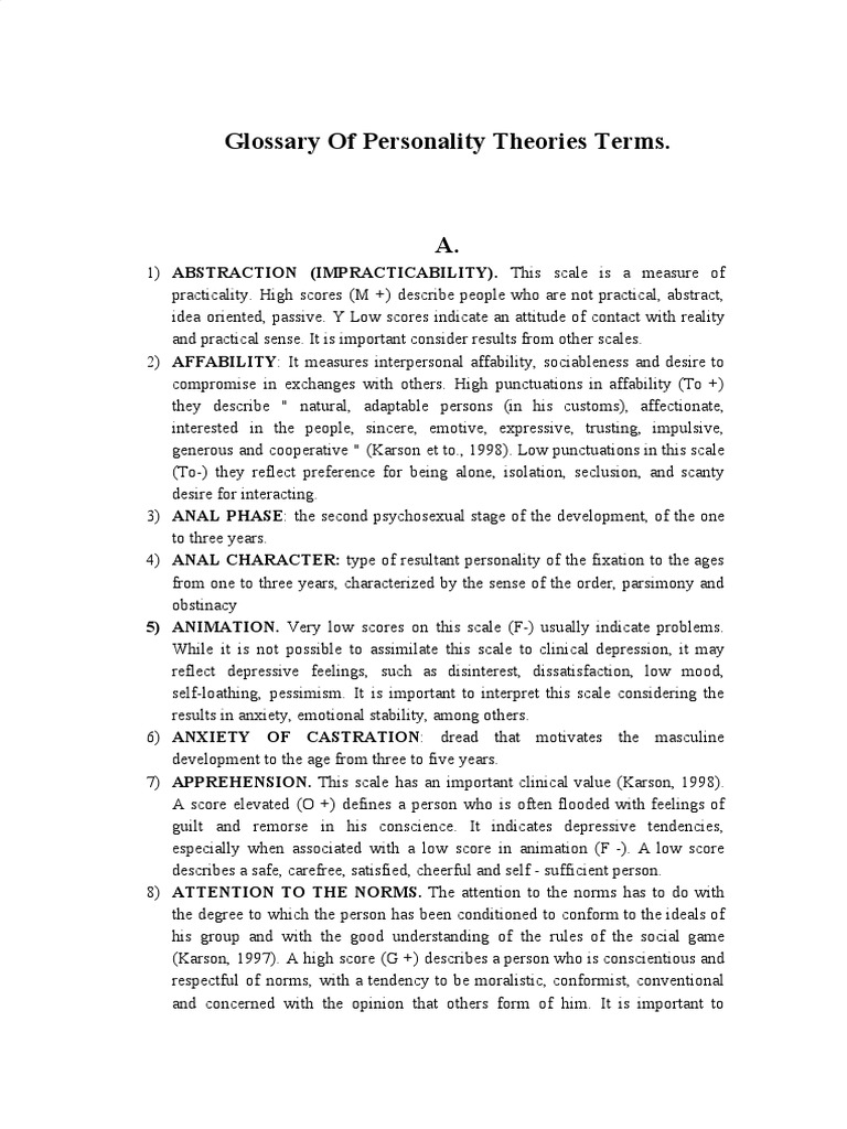 Glossary of Personality Theories Terms.: 5) ANIMATION. Very Low Scores ...