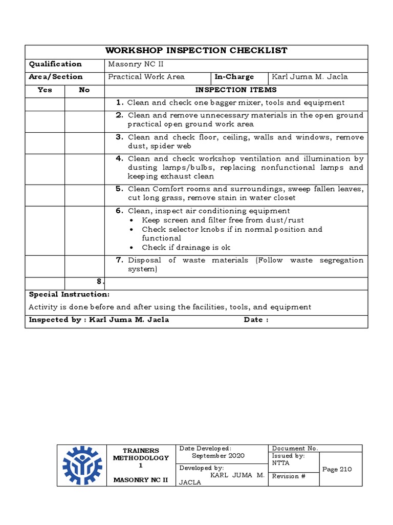 4 Workshop Inspection Checklist | PDF
