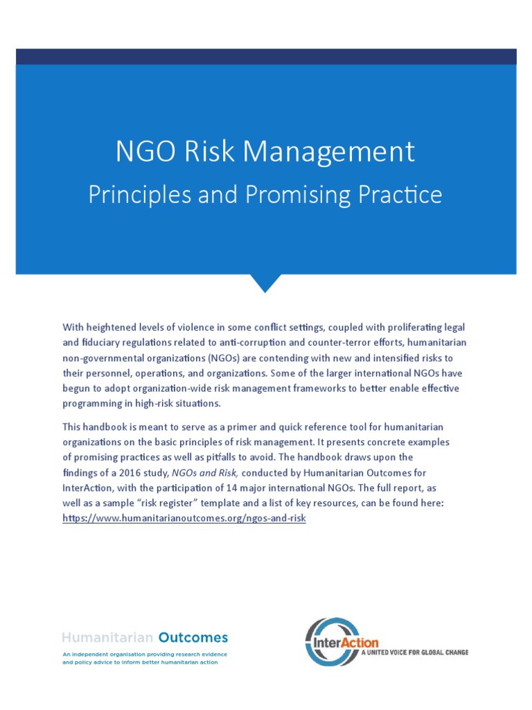 NGO Risk Management: Principles and Promising Practice | PDF | Risk ...