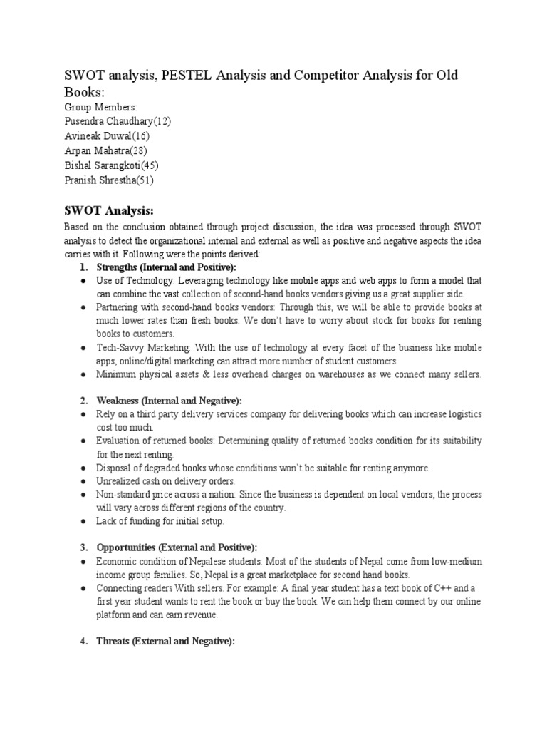 SWOT, PESTEL & Competitor Analysis For Old Books | PDF | Swot Analysis ...