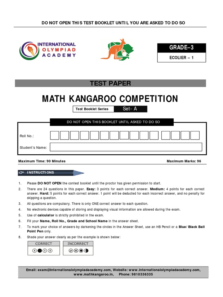 Math Kangaroo Competition: Test Paper | PDF | Test (Assessment ...