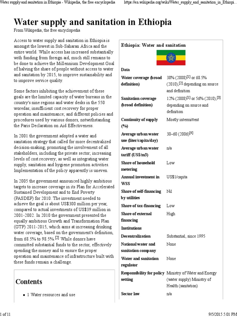 Water Supply and Sanitation in Ethiopia - Wikipedia, The Free ...