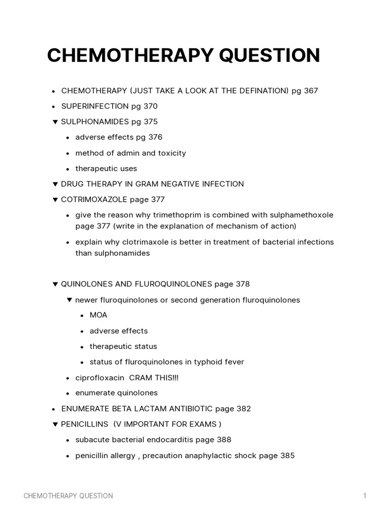 Chemotherapy Question 1 | PDF | Penicillin | Chemotherapy
