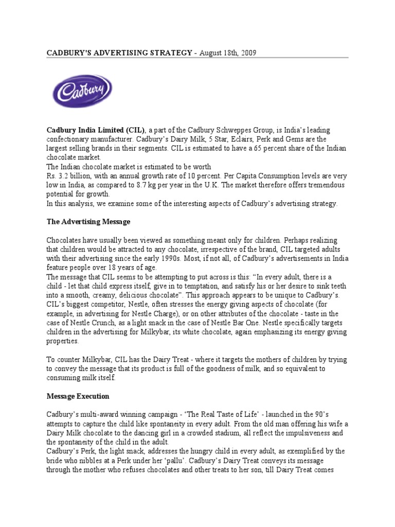 Cadbury'S Advertising Strategy - August 18Th, 2009 | Download Free PDF ...