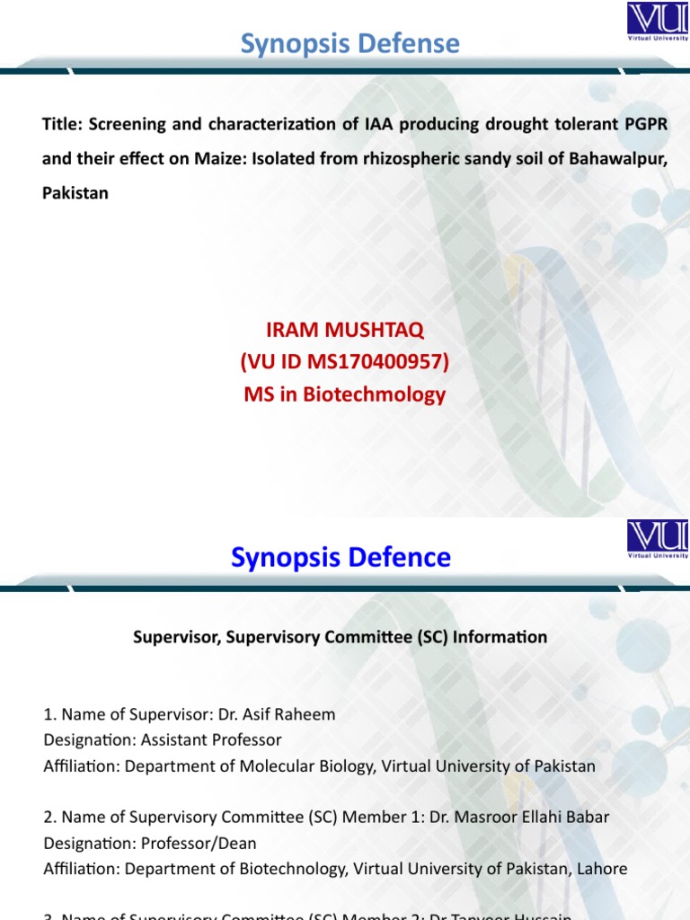 Synopsis Defense. Iram Mushtaq | PDF | Bacteria | Organisms