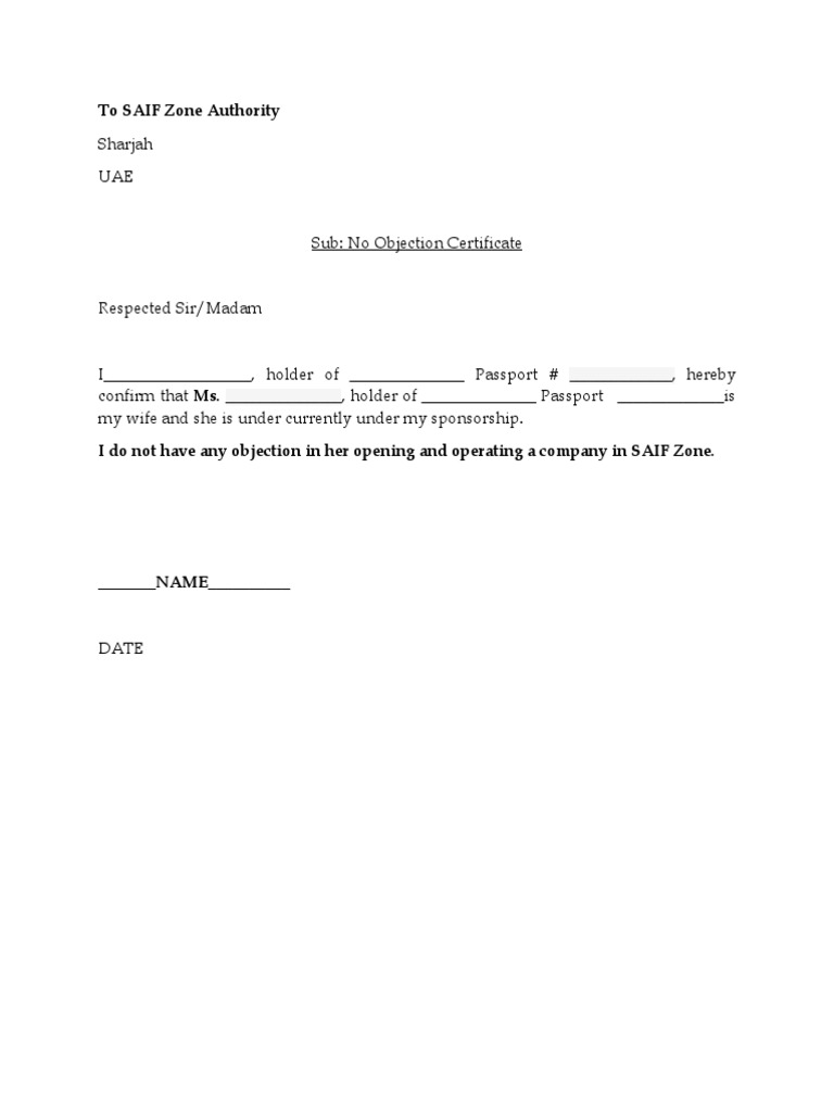 NOC Format - Spouse | PDF