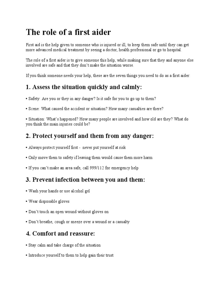 The Role of A First Aider | PDF