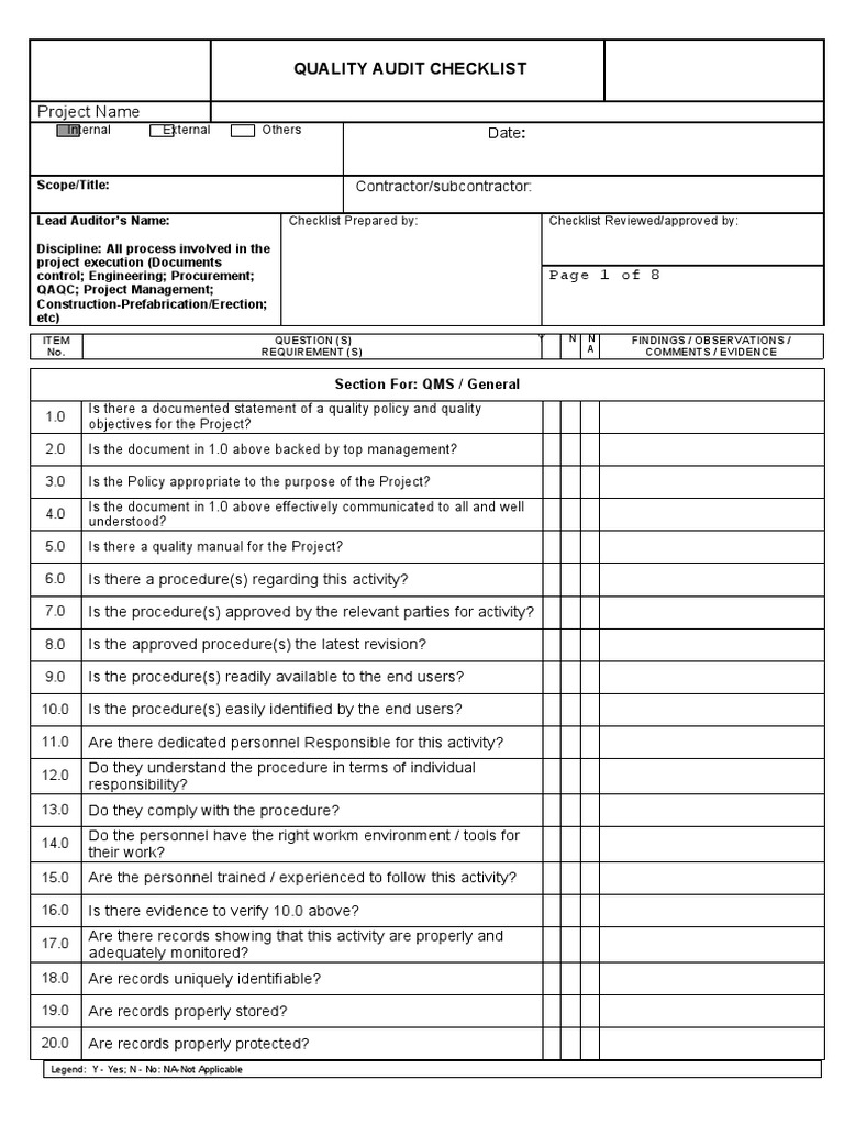 QMS Audit Checklist | PDF | Audit | Project Management