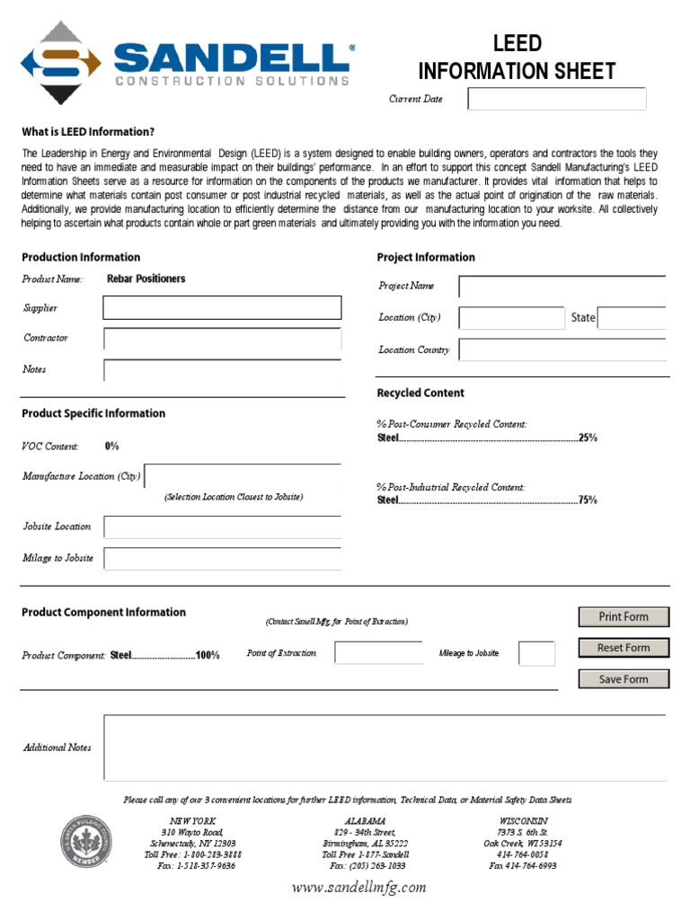 Leed Information Sheet: Reset Form Save Form | PDF | Leadership In ...