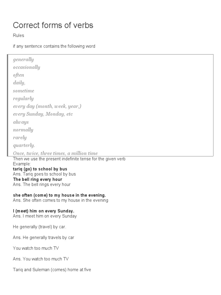 Correct Forms of Verbs | Download Free PDF | Verb | Sentence (Linguistics)