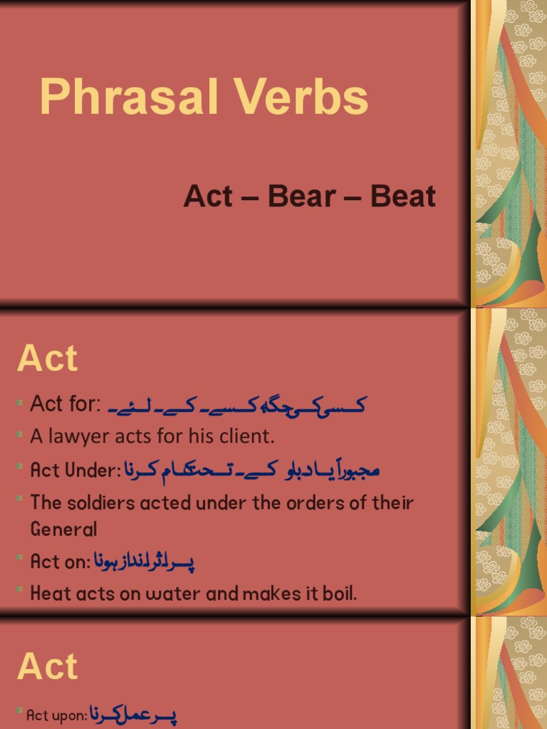 Phrasal Verbs: Act, Bear, Beat Explained | PDF