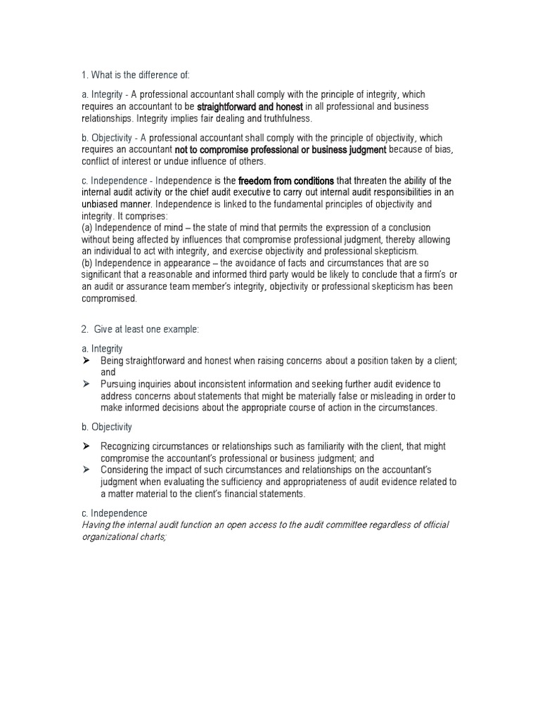 Difference between integrity, objectivity and independence | PDF