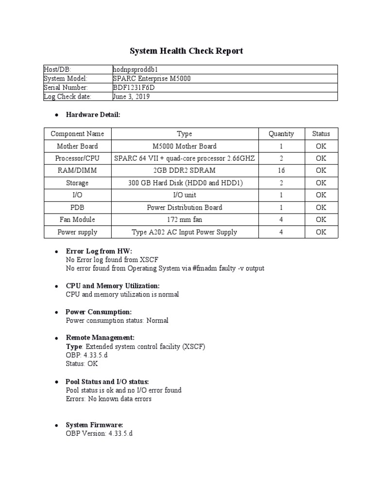System Health Check Report: Error Log From HW | PDF | Input/Output ...