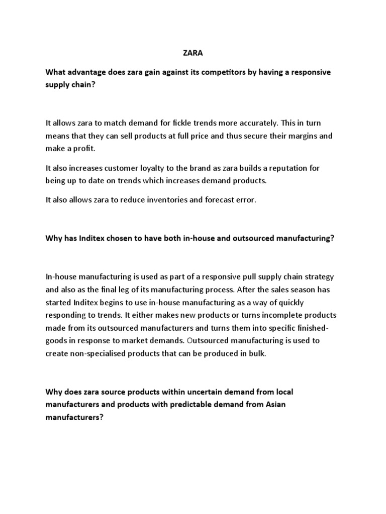 ZARA What Advantage Does Zara Gain Again | PDF | Retail | Outsourcing
