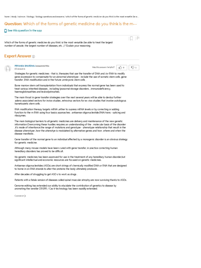 Question: Which of The Forms of Genetic Medicine Do You Think Is The M ...