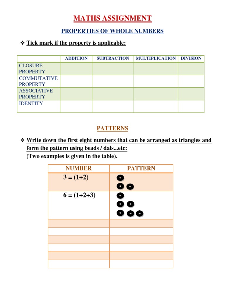 Maths Assignment: Tick Mark If The Property Is Applicable | PDF