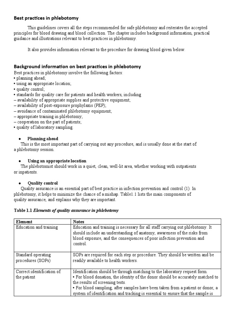 Best Practices In Phlebotomy Guidelines Pdf Intravenous Therapy