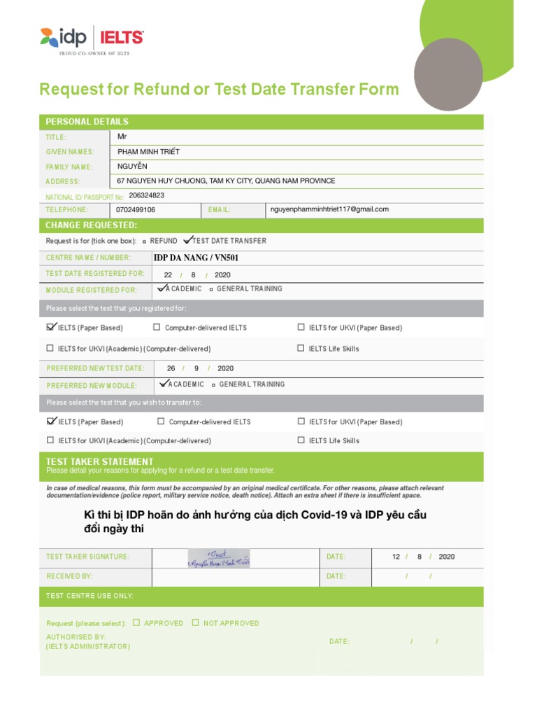 IELTS-Request-Refund-Test-Date-Transfer-Form PDF | PDF | International ...