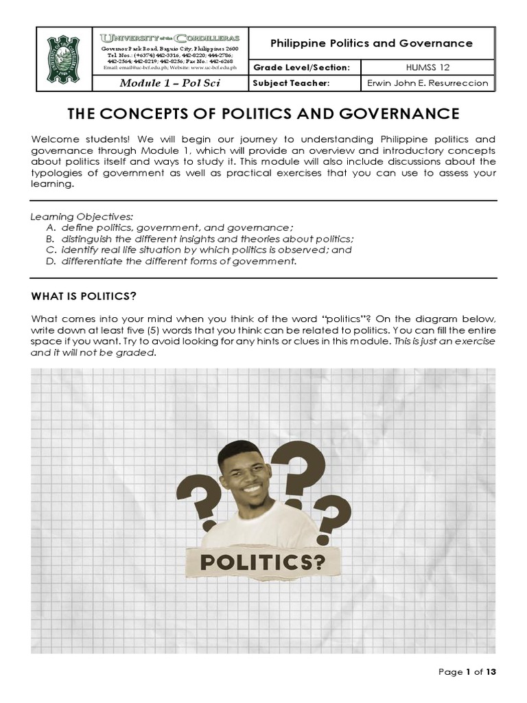 PPG Module 1 - The Concepts of Politics and Governance PDF | PDF ...