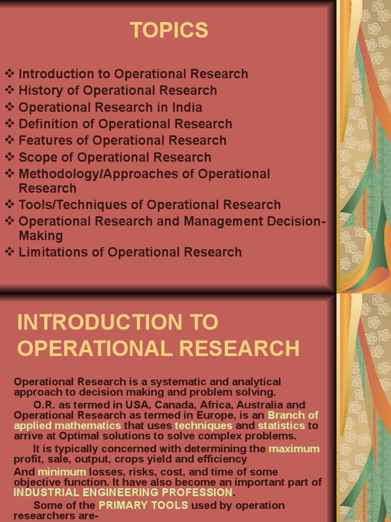 OPERATIONAL RESEARCH Introduction | PDF | Operations Research | Mathematical Optimization