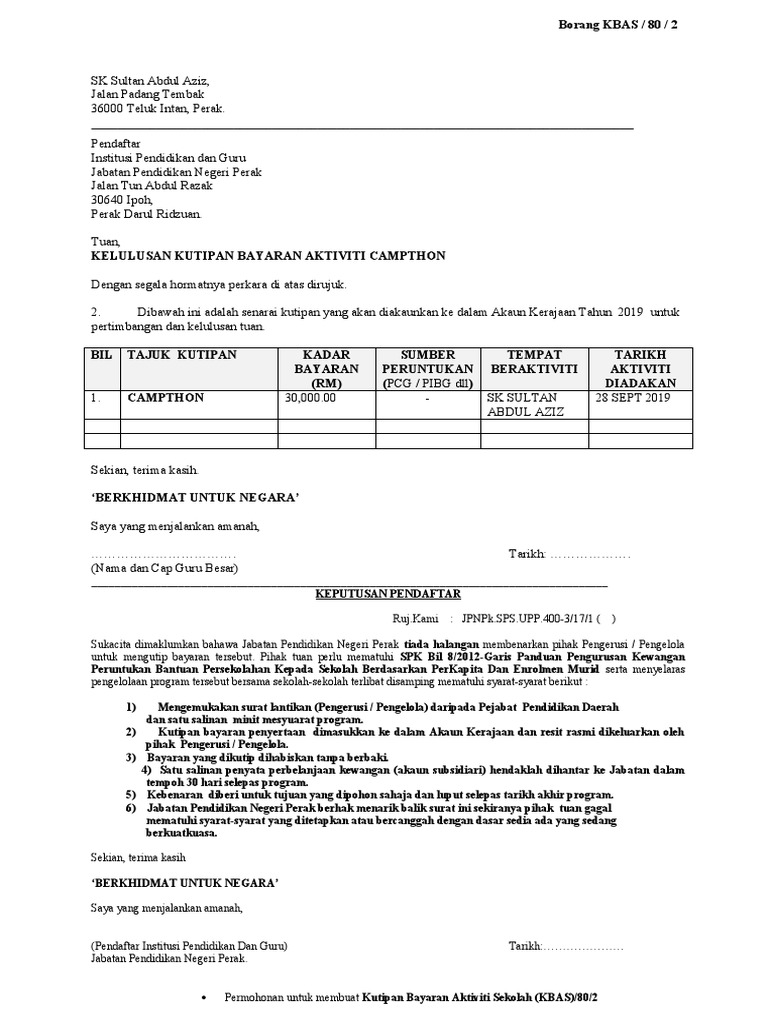 Format Kelulusan Kutip Bayaran Pertandingan 2019 - Standard | PDF