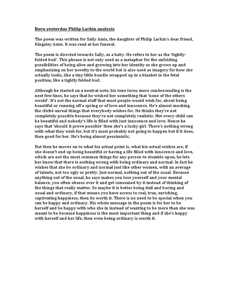 Born Yesterday Philip Larkin Analysis | PDF