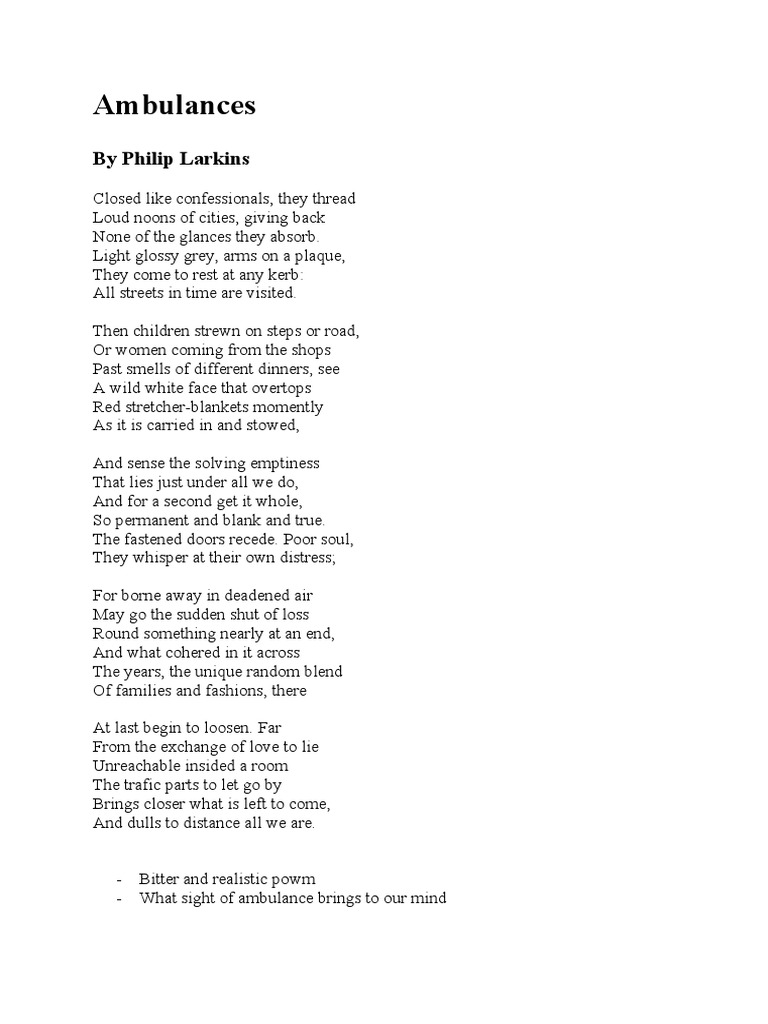 Ambulances: by Philip Larkins | PDF